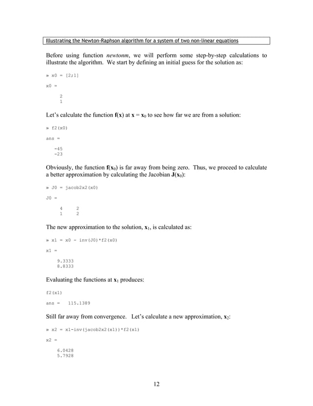 Non linearequationsmatlab | PDF