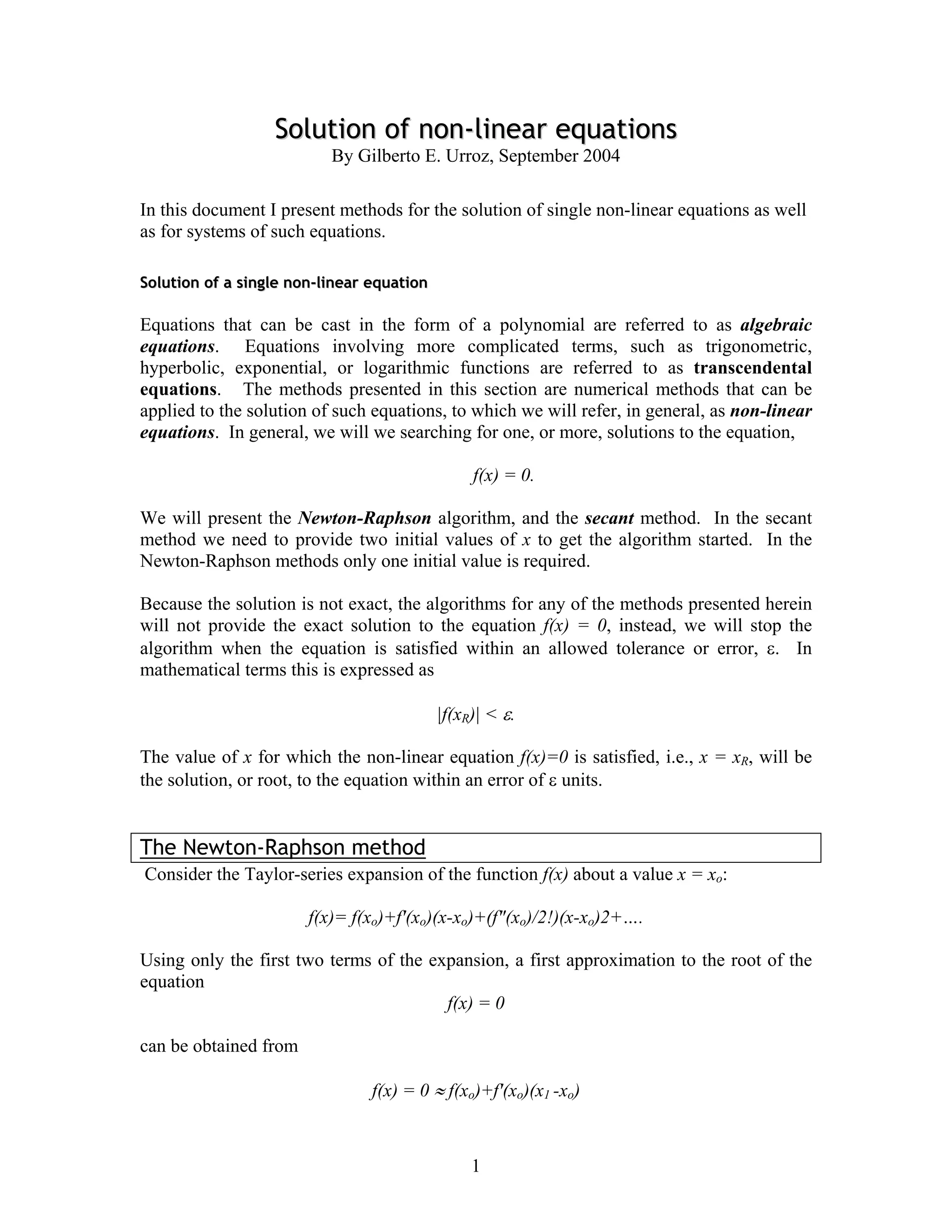 Solution of non-linear equations | PDF