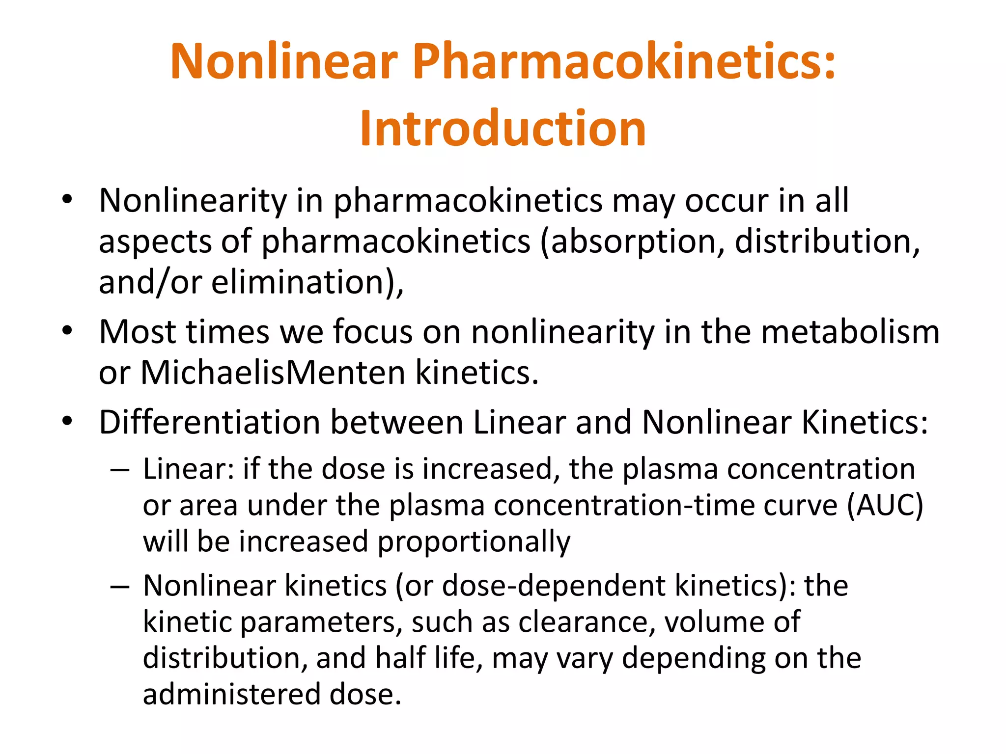 Nonlinear Pharmacokinetics | PDF