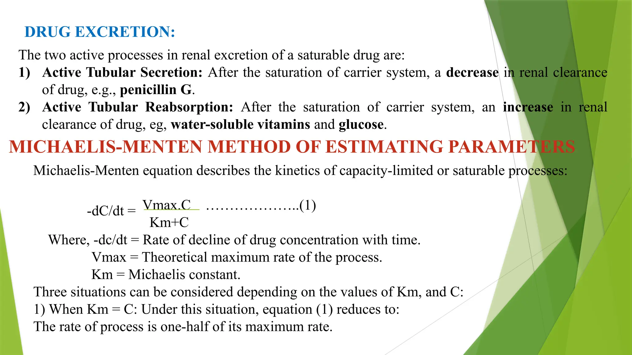 Non linear pharmacokinetics Michaelis -Menten equation | PPTX