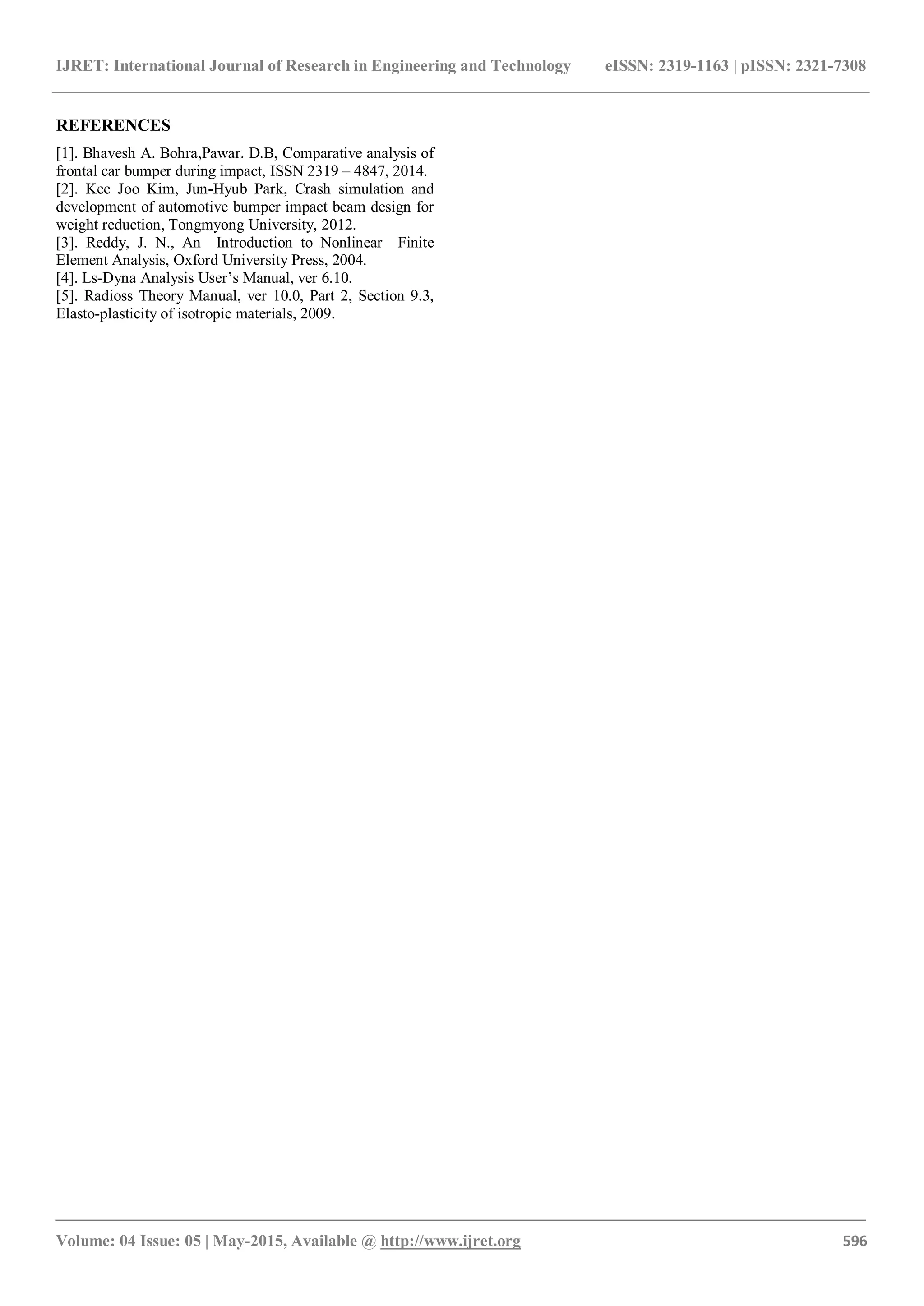 Nonlinear static simulation of automotive bumper of a passenger car in low speed impact crash ...