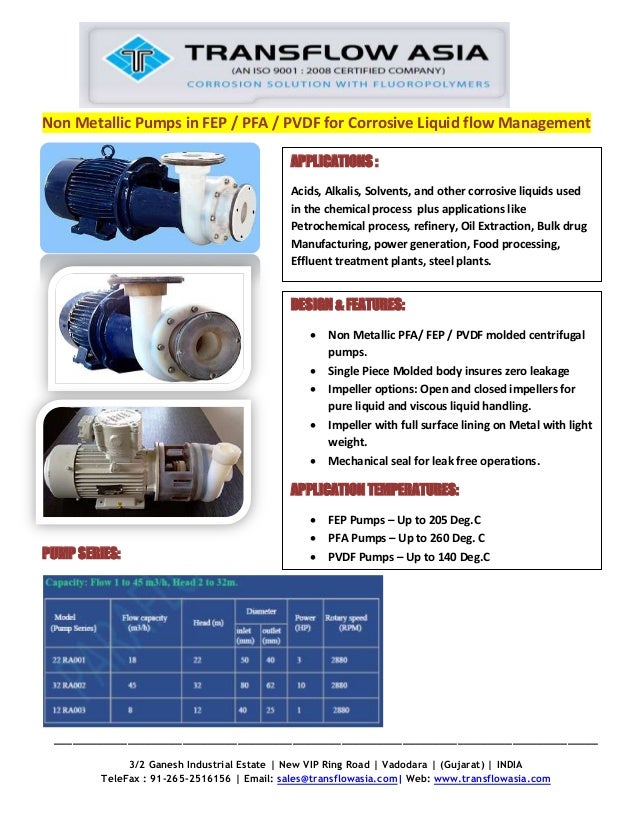 Non Metallic Pumps In Fep Pfa Pvdf For Corosive Liquid Flow Transflowasia