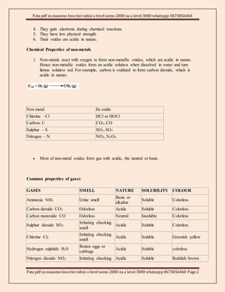 Non metals and their compounds | DOCX | Chemistry | Science