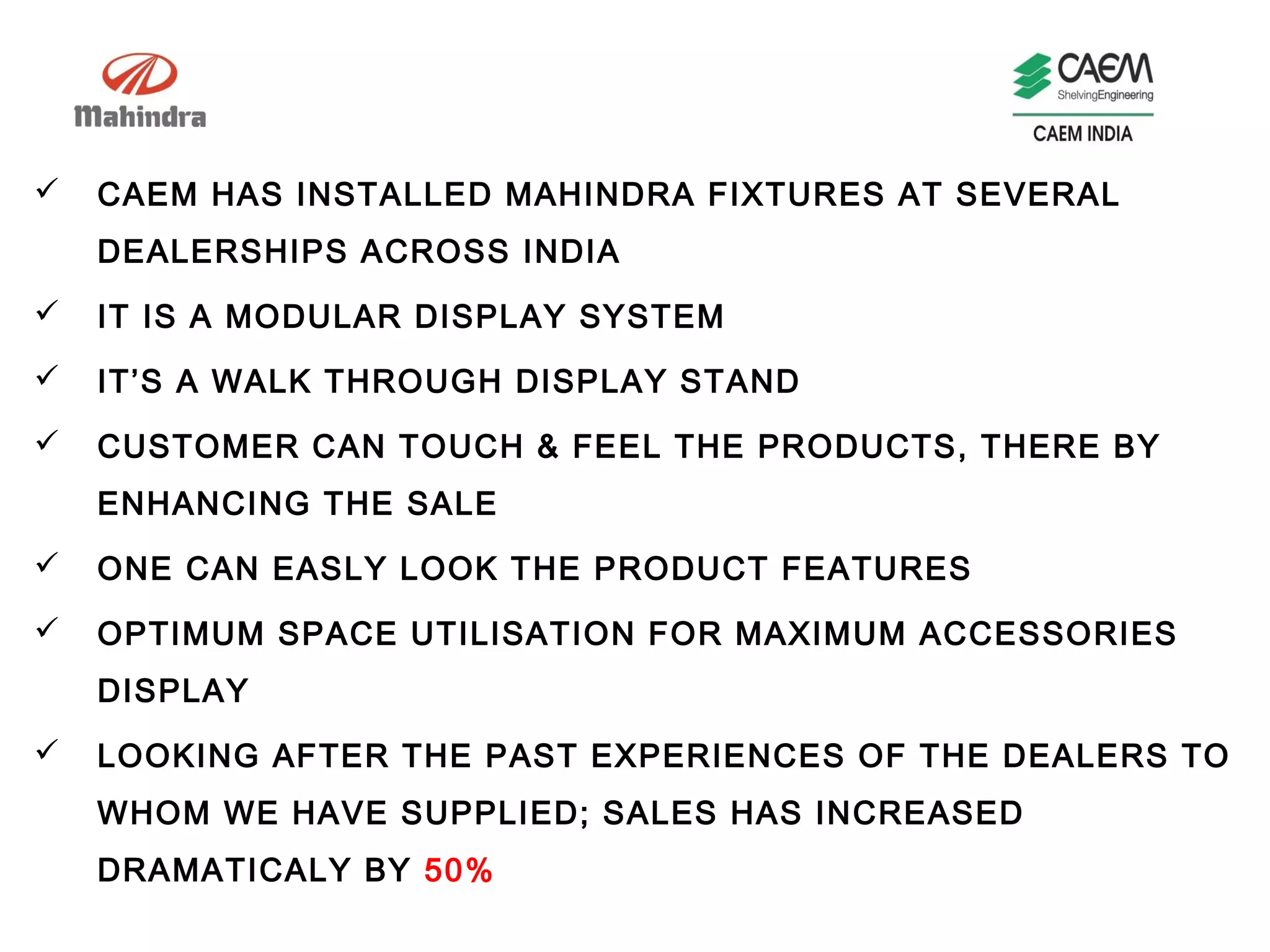 Accessories Display for Mahindra & Mahindra - Non metro cities by CAEM ...