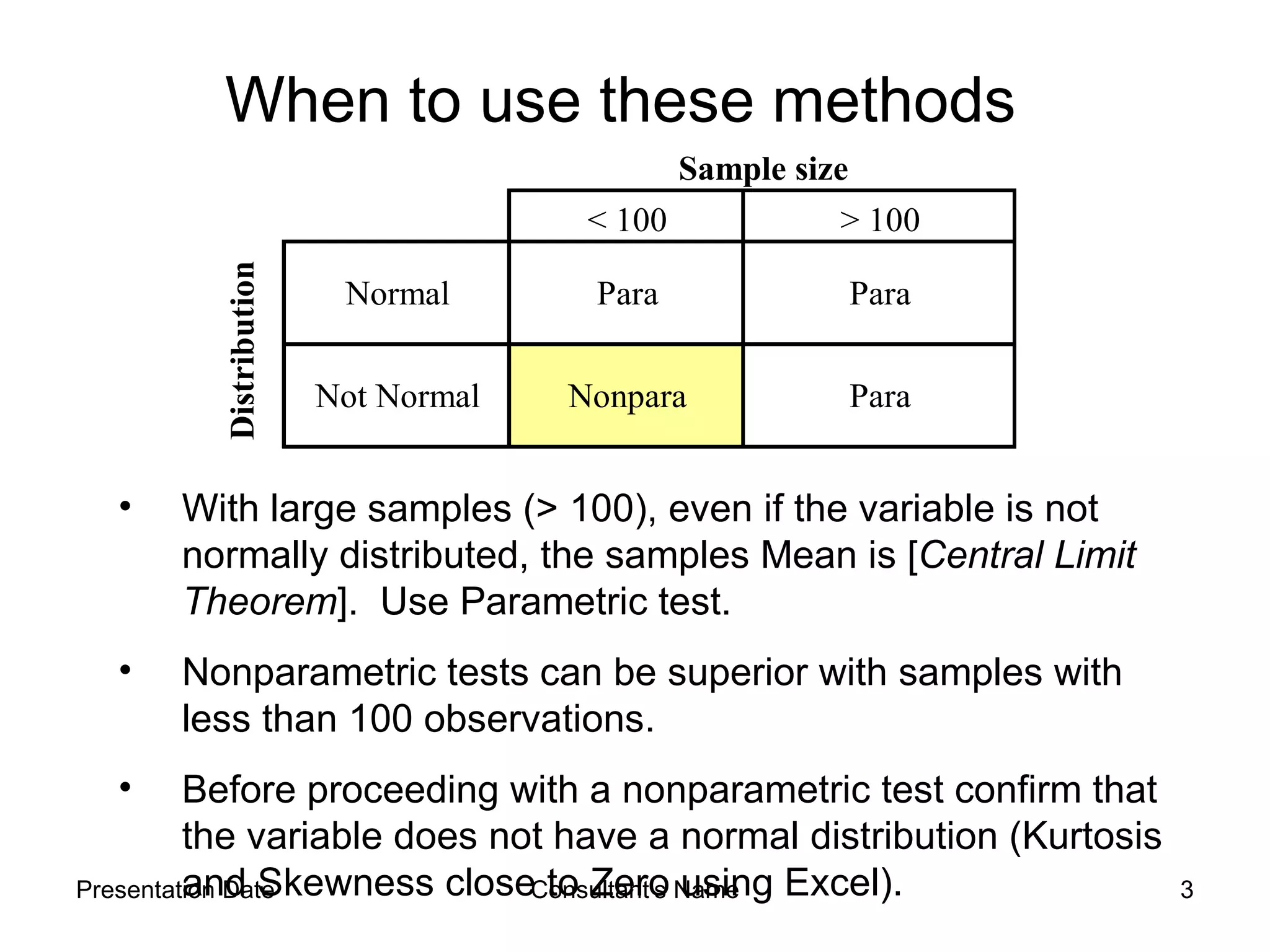 Nonparametric hypothesis testing methods | PPT