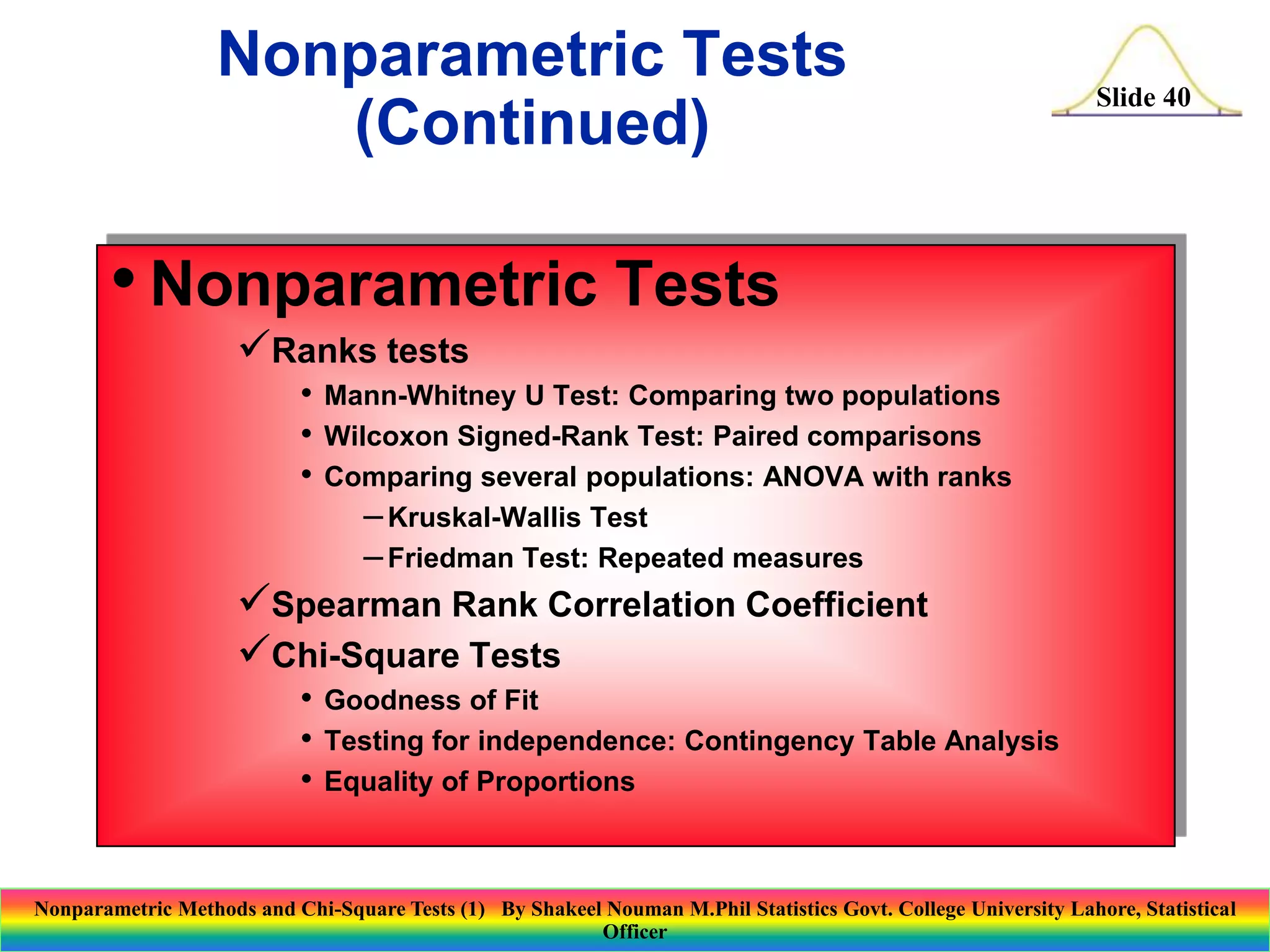 Nonparametric methods and chi square tests (1) | PPTX