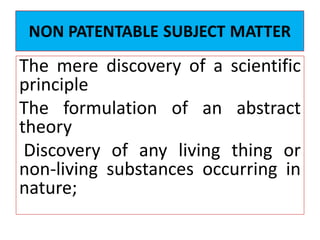 Non patentable matter | PPTX | Chemistry | Science