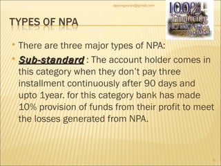 NON PERFORMING ASSETS (NPA) | PPT | Business Banking & Finance | Business