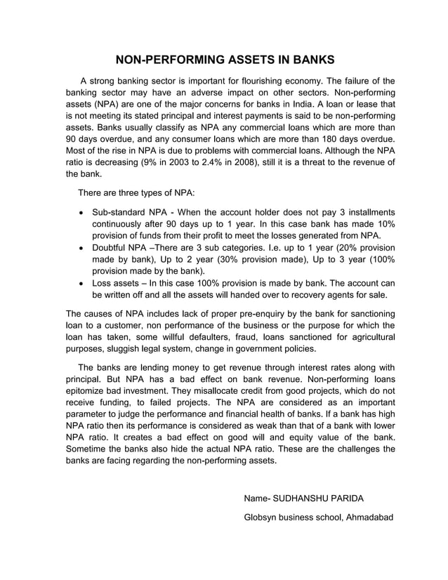 Non Performing Assets by Sudhanshu | DOCX