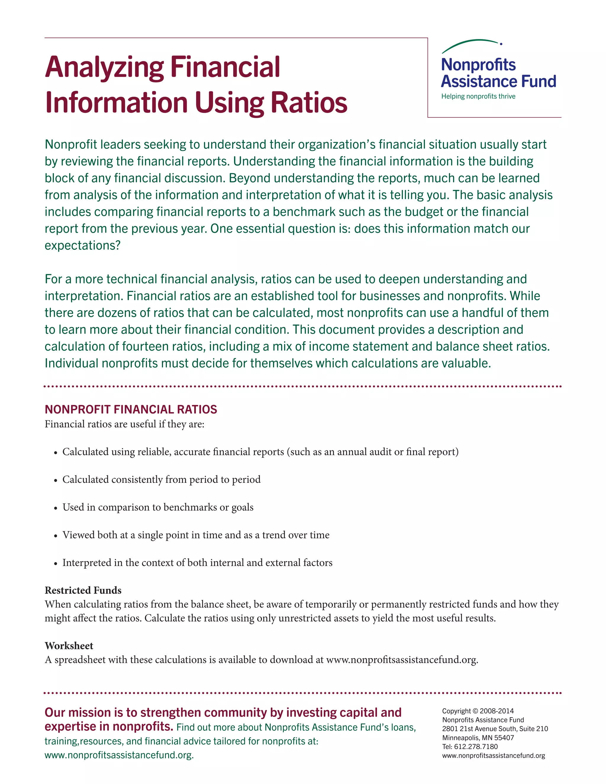 Nonprofit Financial Ratios | PDF