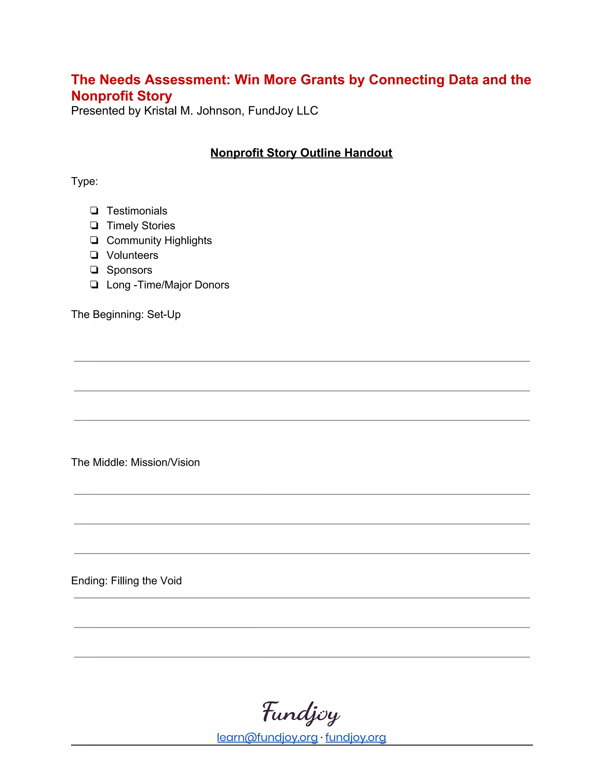 Nonprofit Story Outline from Kristal M. Johnson | PDF