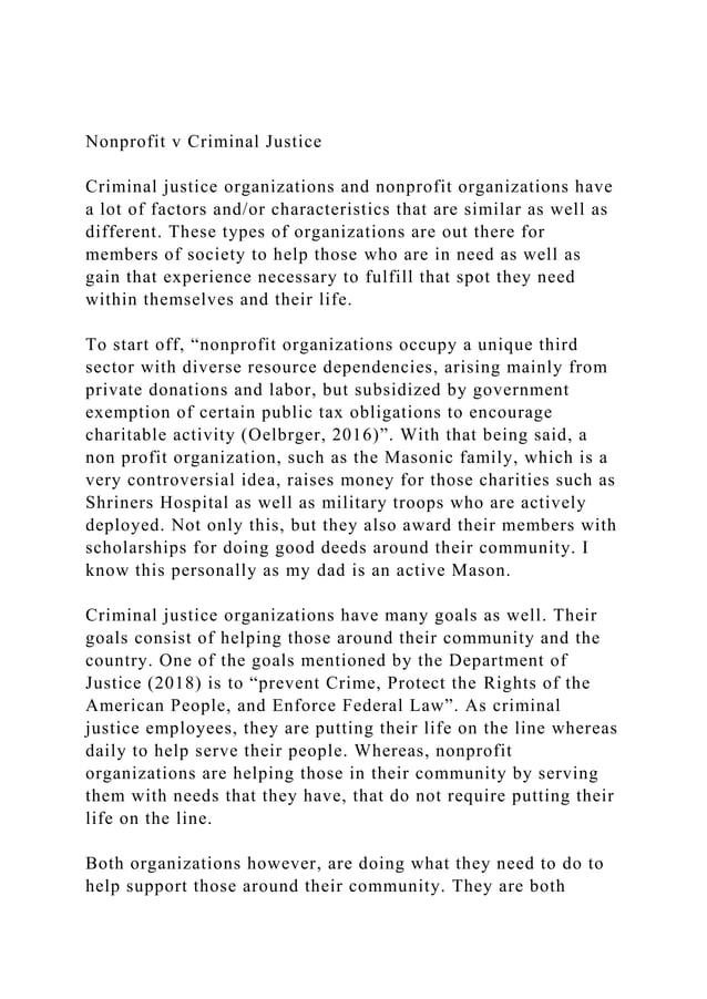 Nonprofit v Criminal JusticeCriminal justice organizations and.docx | Non-Profit Organizations ...