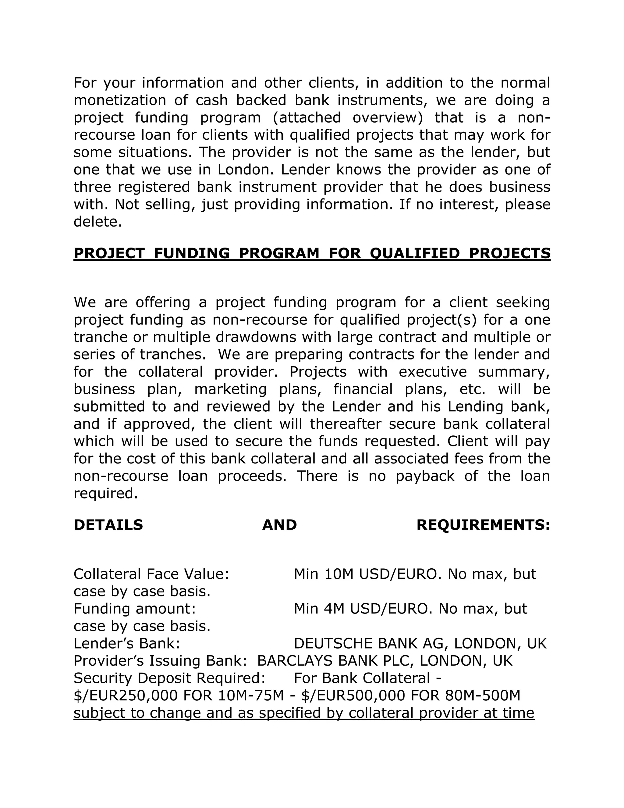 Non Recourse Project Funding | PDF