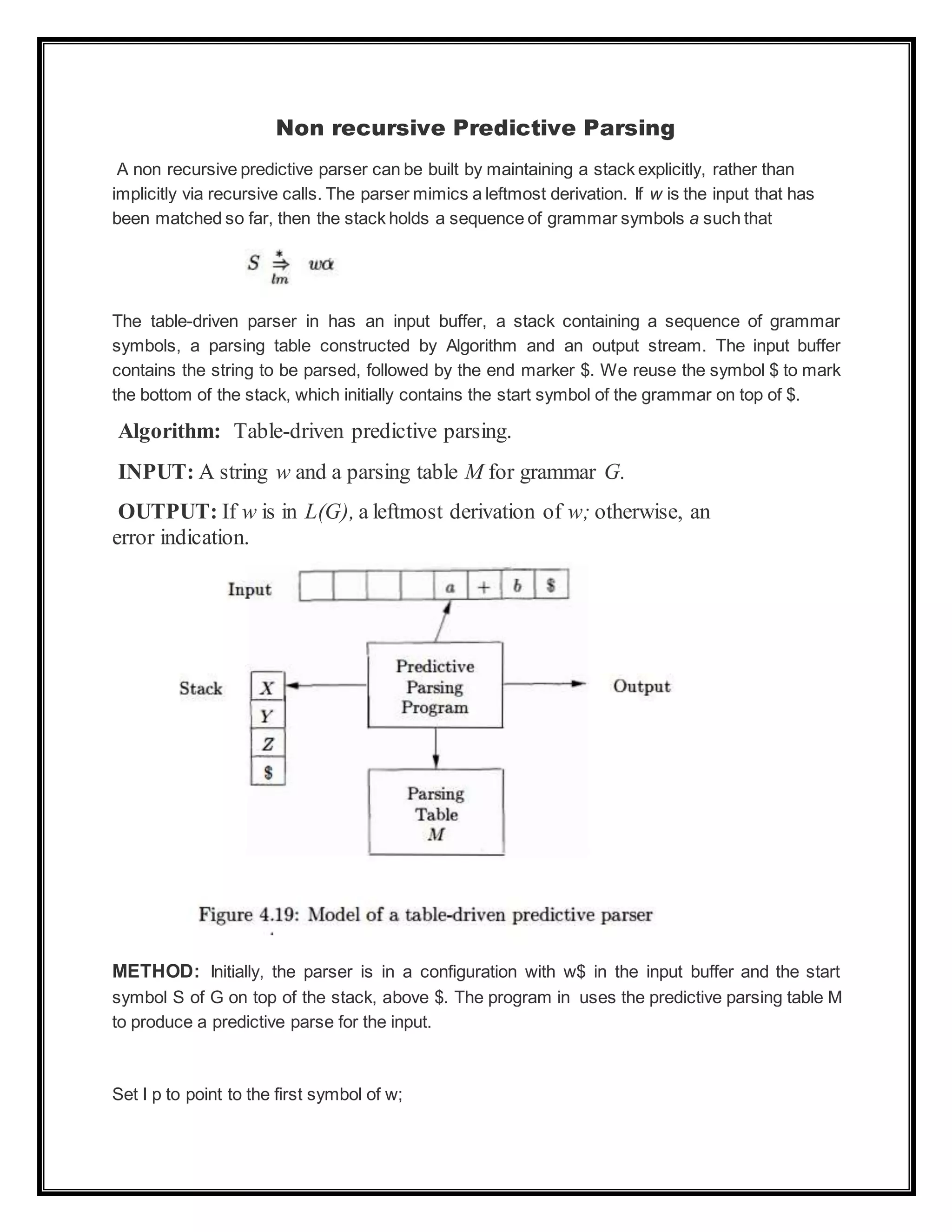 Nonrecursive predictive parsing | DOCX