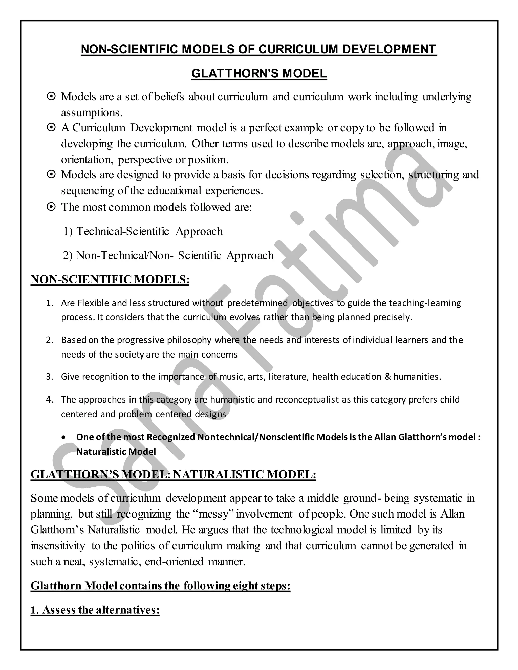 NON-SCIENTIFIC MODELS OF CURRICULUM DEVELOPMENT | DOCX