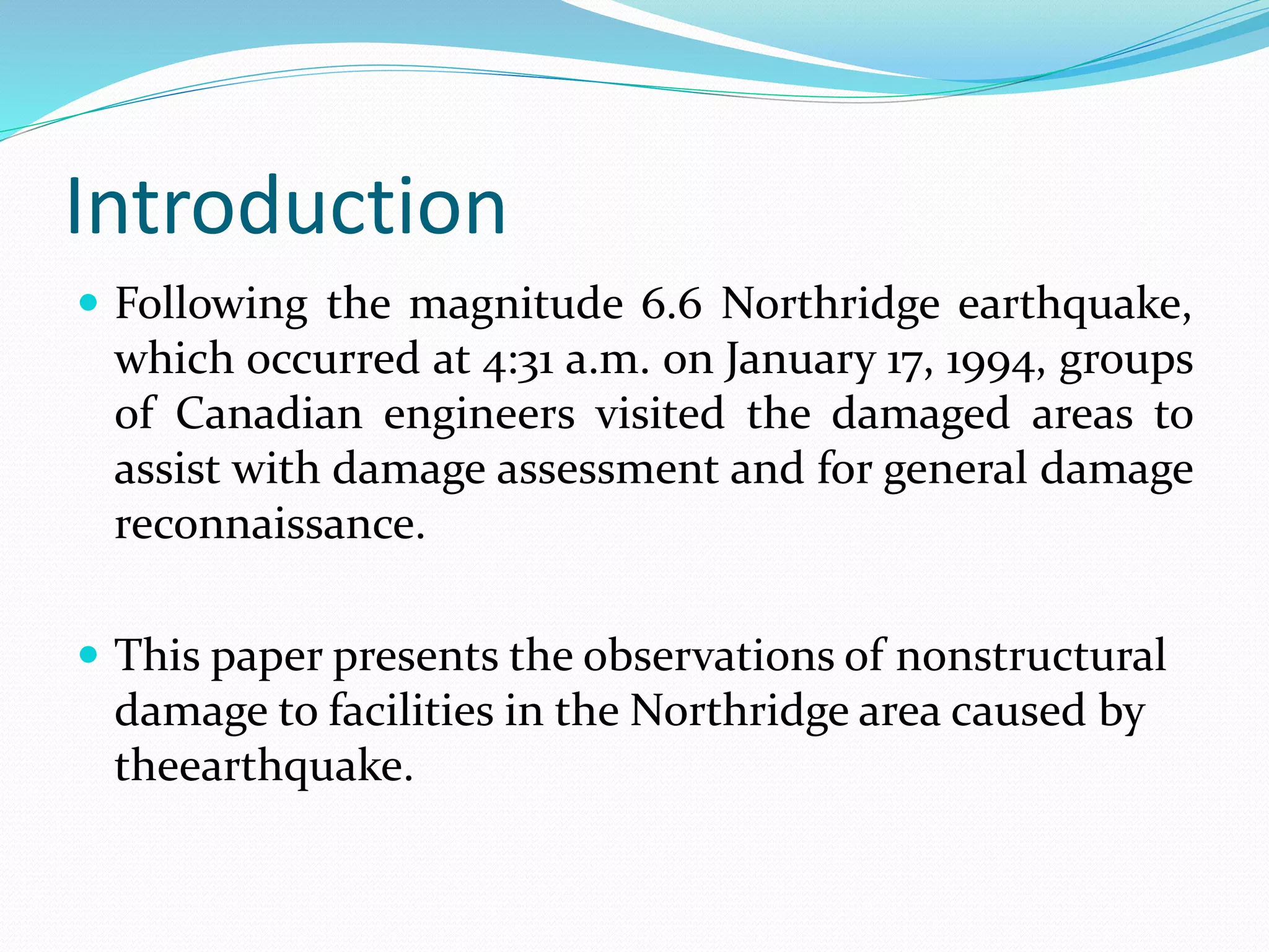 Nonstructural damage from the northridge earthquake | PPT