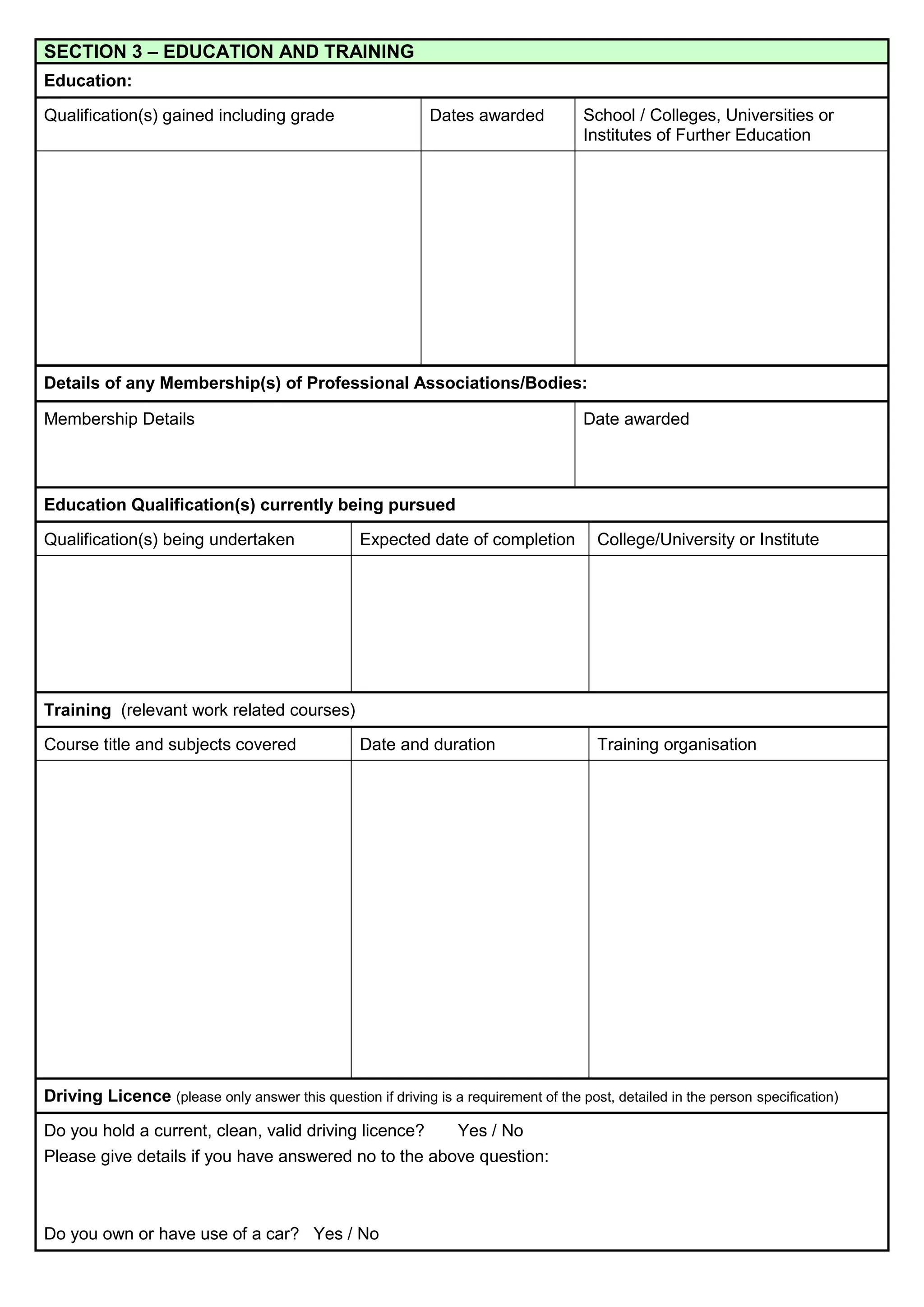 Non teaching staff application form | DOCX