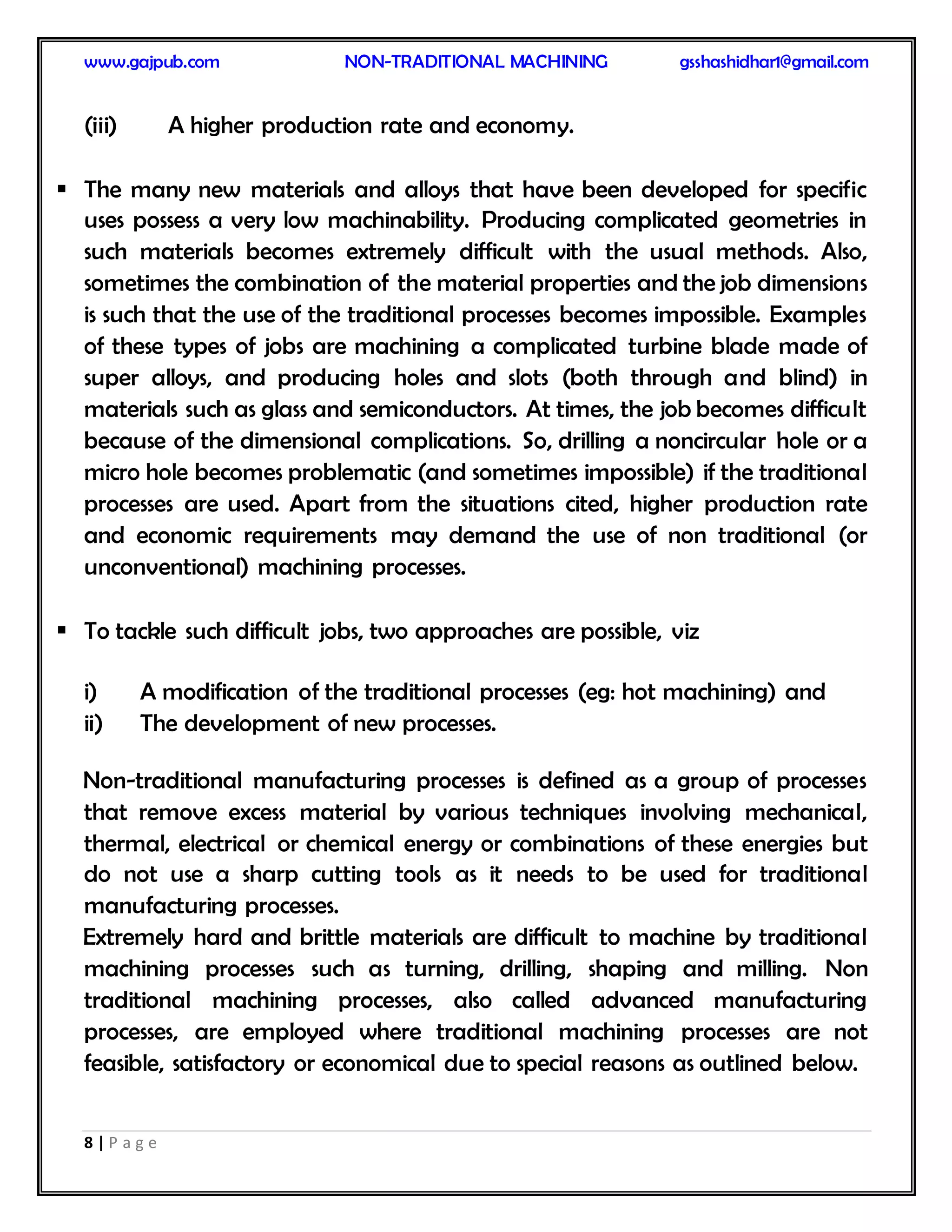 VTU Non traditional machining notes by G.S Shashidhara | PDF