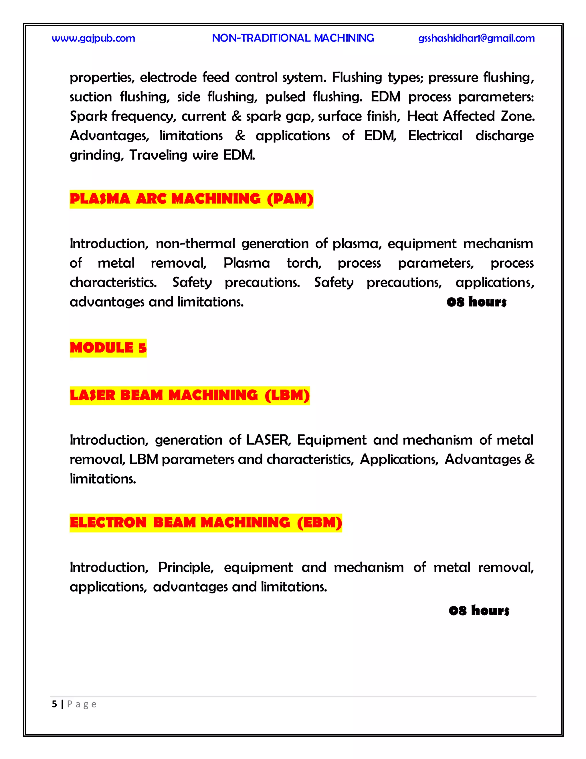 VTU Non traditional machining notes by G.S Shashidhara | PDF