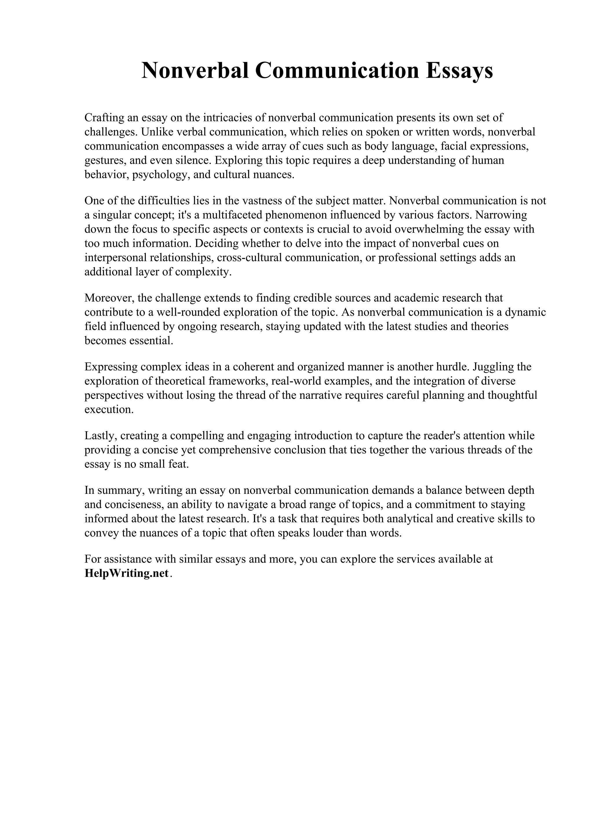 Nonverbal Communication Essays. San Diego College of Continuing ...