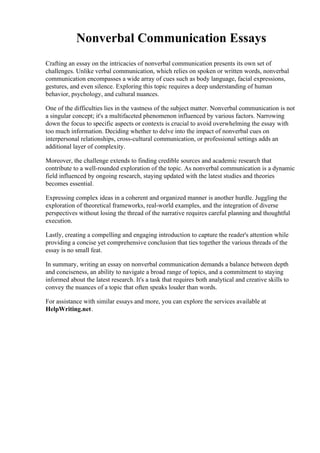 Nonverbal Communication Essays. San Diego College of Continuing ...