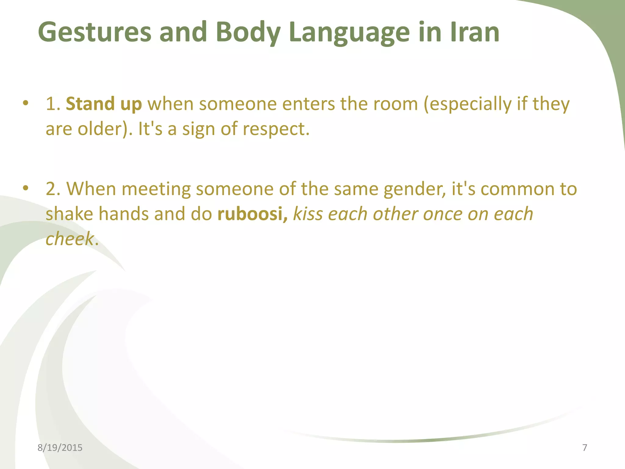 Nonverbal communication in Iran Culture | PPTX