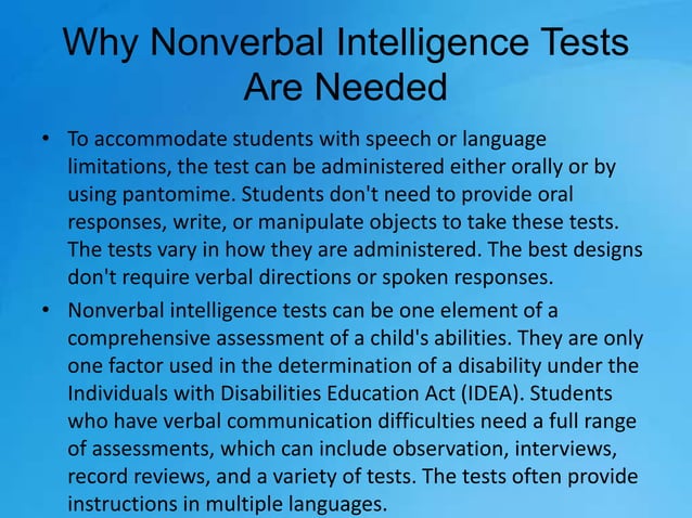 Nonverbal tests of intelligence | PPTX