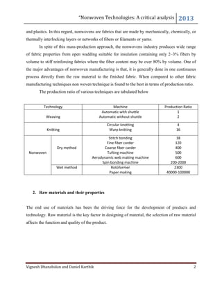 Nonwoven technologies: A critical analysys by Vignesh Dhanabalan | PDF