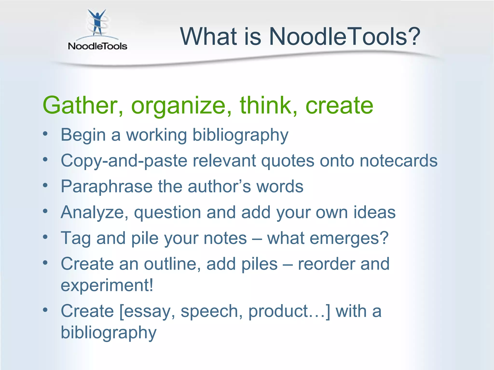 NoodleTools for Students - how to take notes | PPT