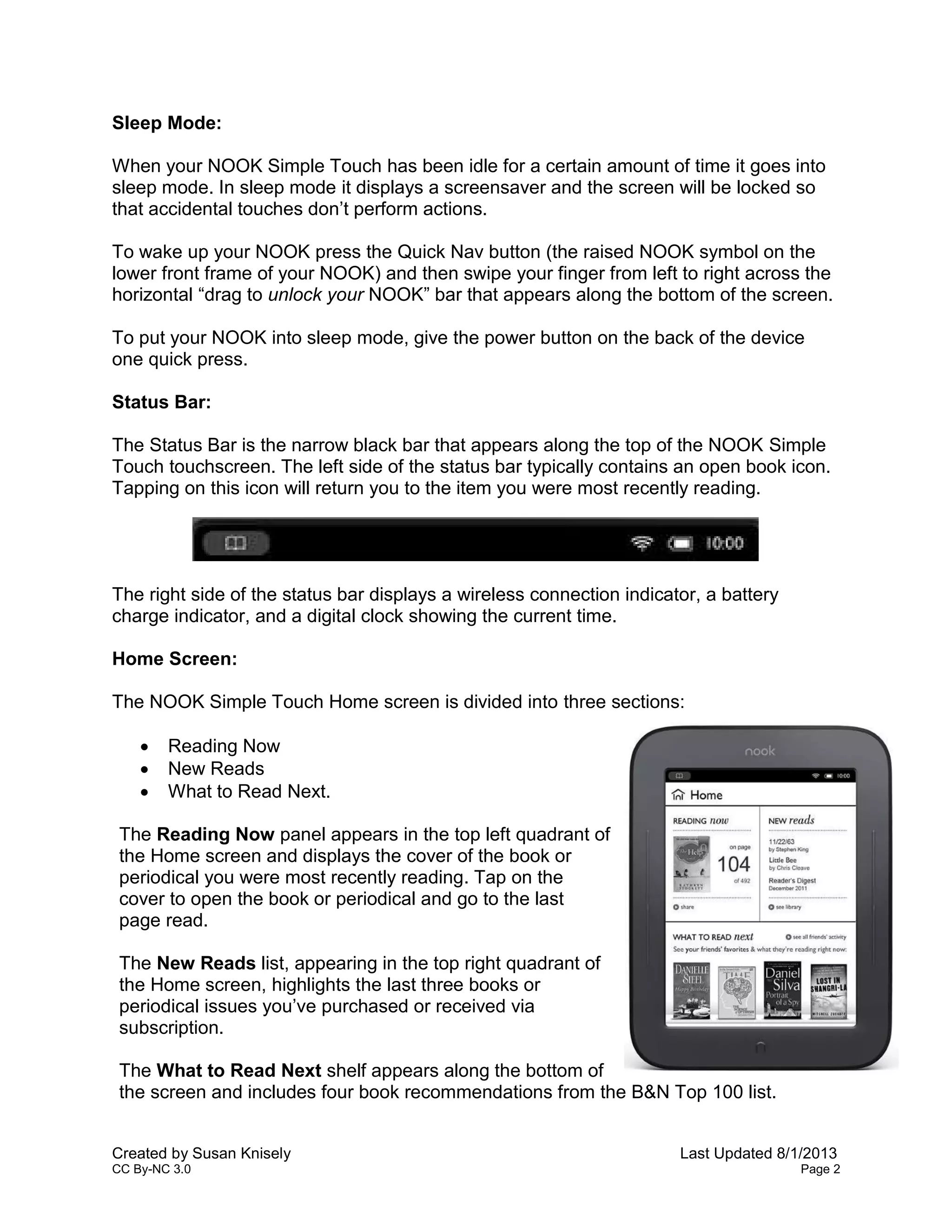 Nook Simple Touch Handout with Hands-On Exercises | DOCX