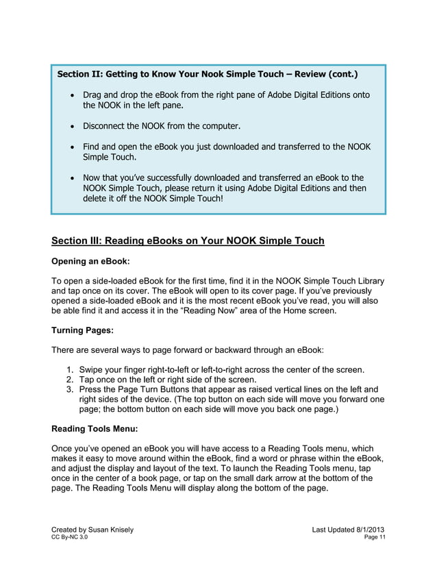 Nook Simple Touch Handout with Hands-On Exercises | DOCX