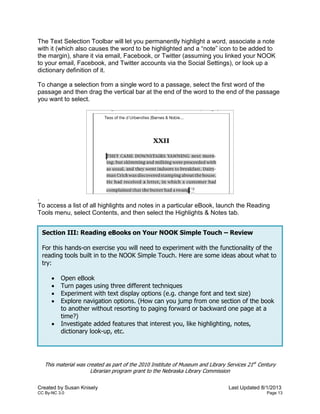 Nook Simple Touch Handout with Hands-On Exercises | DOCX
