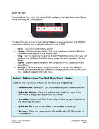Nook Simple Touch Handout with Hands-On Exercises | DOCX