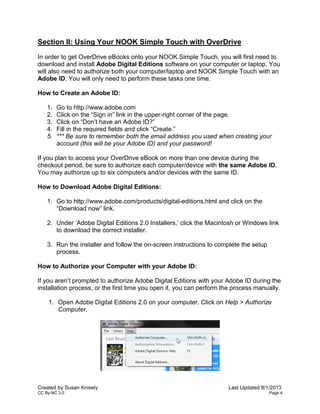 Nook Simple Touch Handout with Hands-On Exercises | DOCX