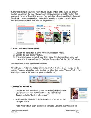Nook Simple Touch Handout with Hands-On Exercises | DOCX