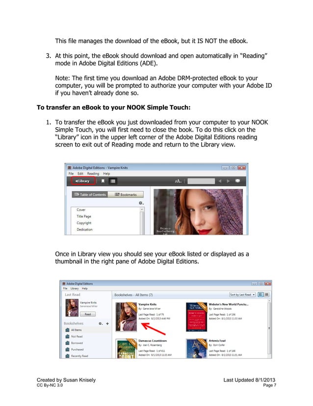 Nook Simple Touch Handout with Hands-On Exercises | DOCX