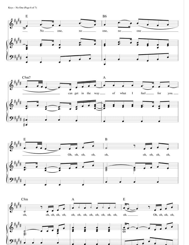 No One by Alicia Keys (piano sheet) | PDF