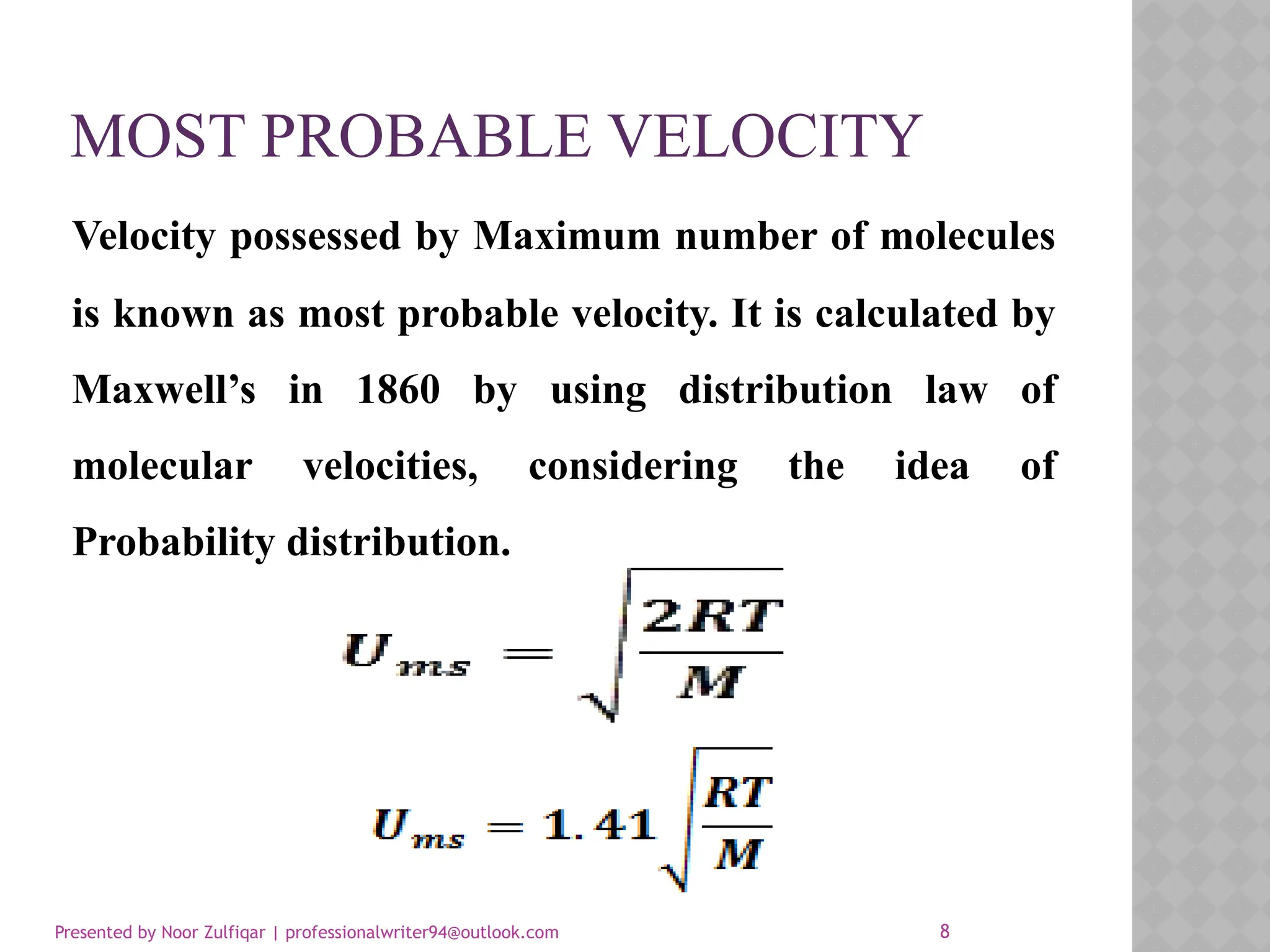 Maxwell's Law of Distribution of Molecular Velocities | PPTX