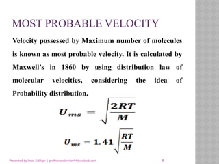 Maxwell's Law of Distribution of Molecular Velocities | PPTX