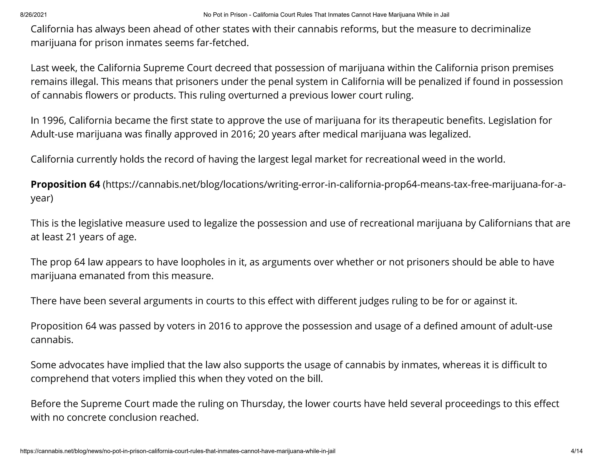 California Says No to Weed for Prisoners and Inmates in Jail | PPT