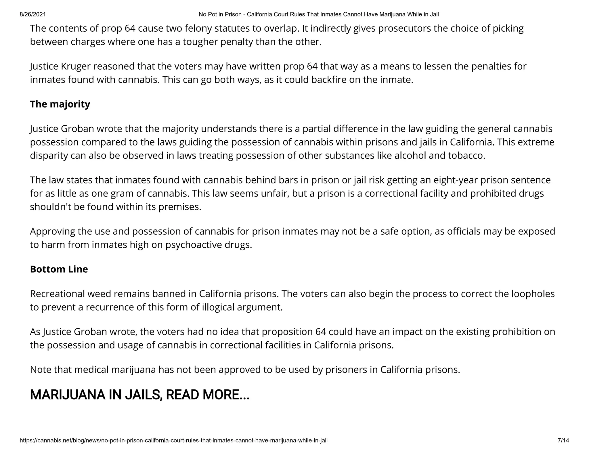 California Says No to Weed for Prisoners and Inmates in Jail | PDF