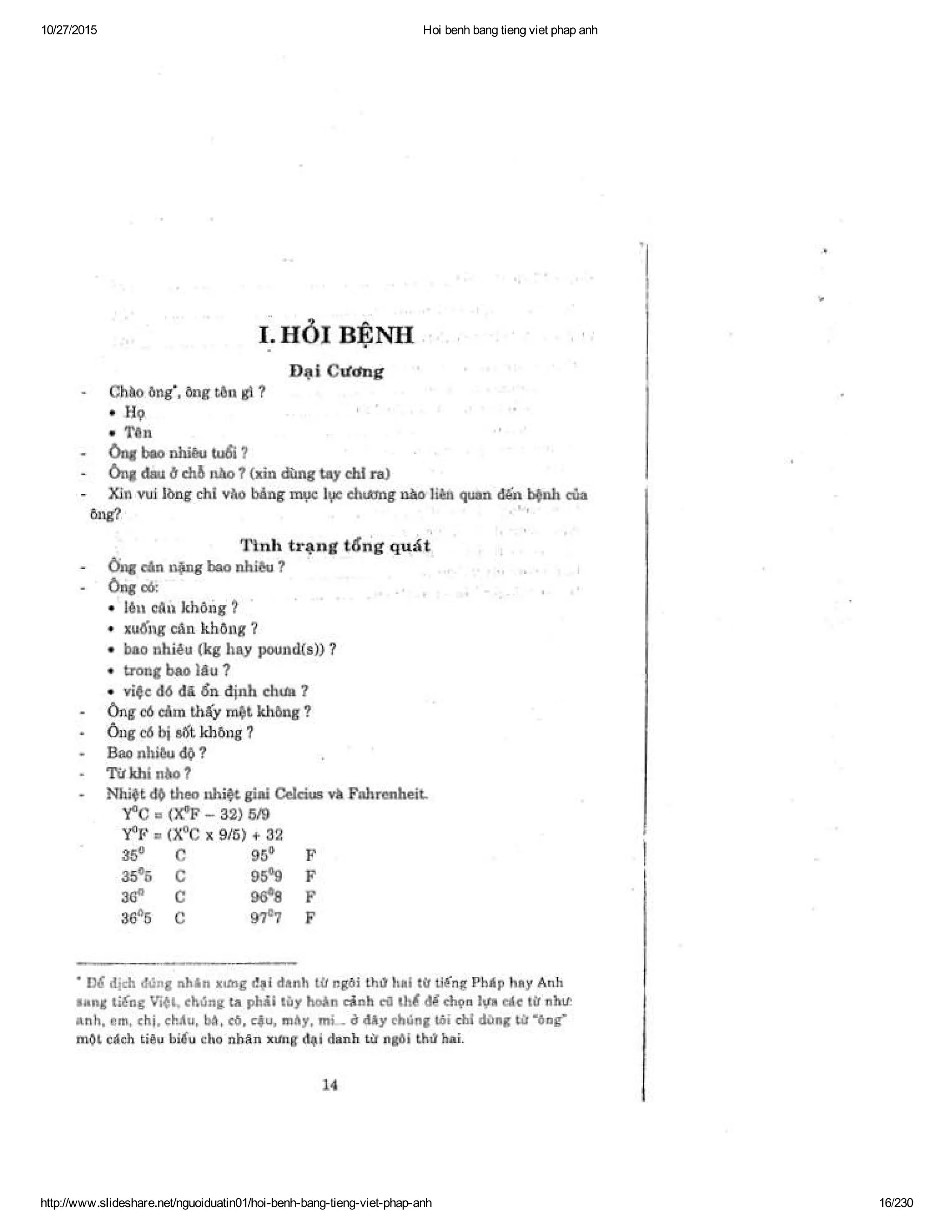 Hoi benh bang tieng viet phap anh | PDF
