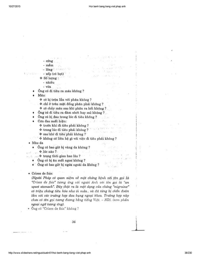 Hoi benh bang tieng viet phap anh | PDF