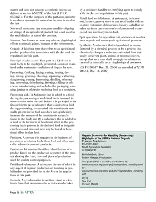 Organic Standards for Handling (Processing): Highlights of the USDA's ...