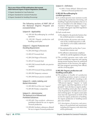 Organic Standards for Livestock Production: Excerpts of USDA's National ...