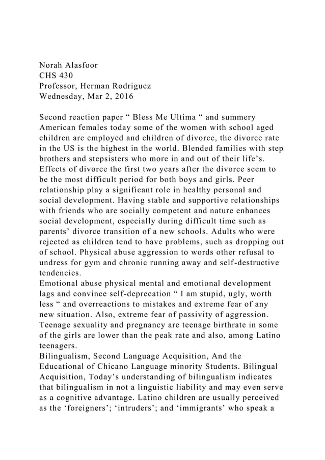 Norah AlasfoorCHS 430Professor, Herman RodriguezWednesday, M.docx ...