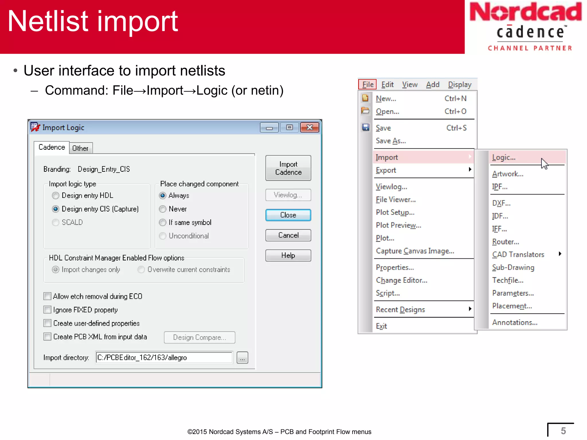 Nordcad PCB and Footprint flow menus for OrCAD / Allegro | PPTX