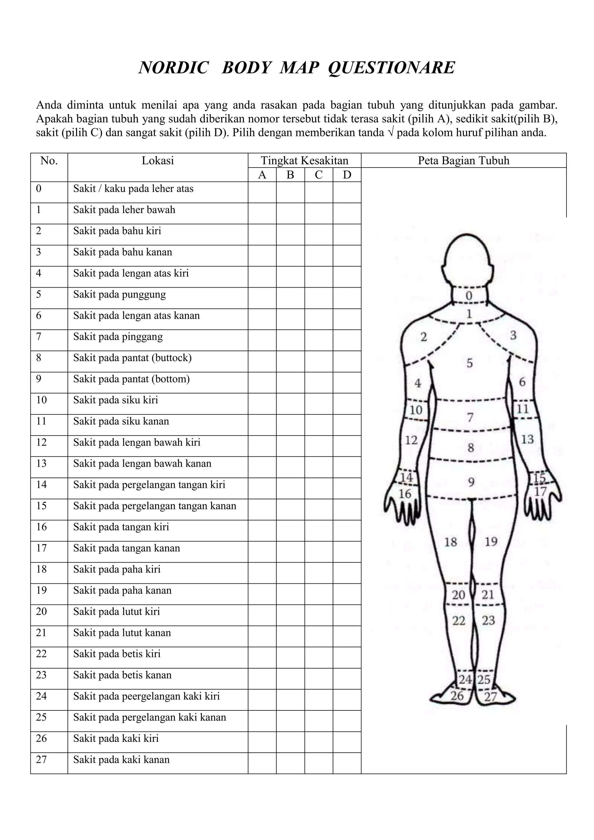 Nordic body map questionare | DOCX