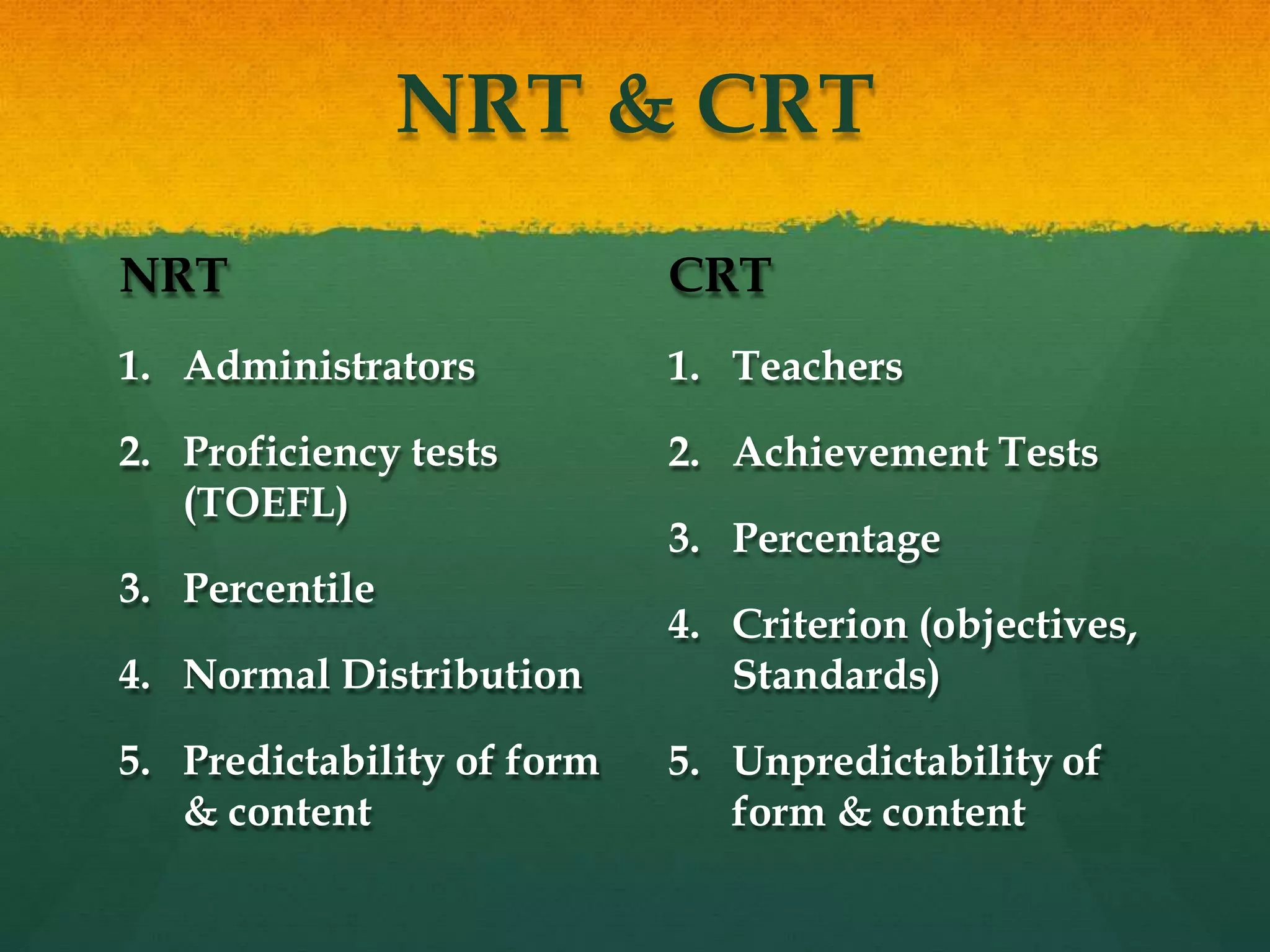 Norm referenced & criterion-referenced tests | PPT