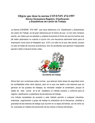 Norma covenin clasificación y estadisticas de lesión de trabajo. 2 | PDF